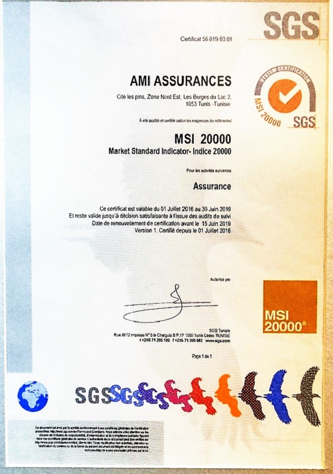 SGS délivre la certification MSI 20000® à AMI Assurances | Tunisie Tribune